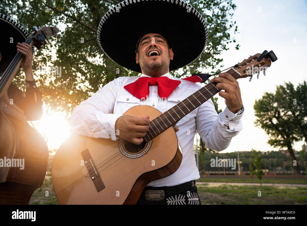 Mexican musicians mariachi playing the guitar Stock Photo - Alamy