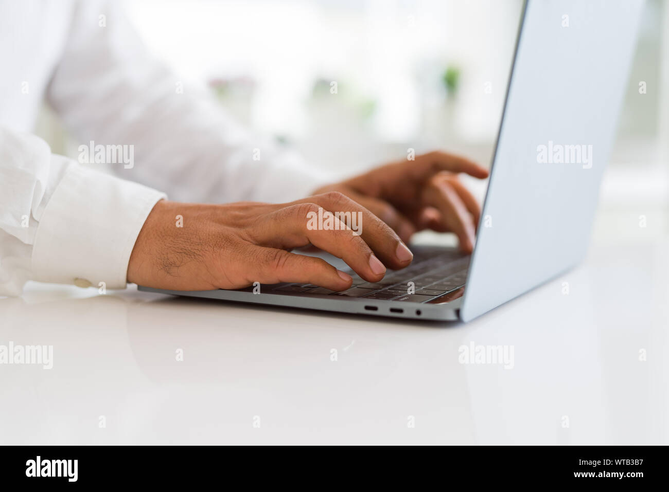 Close up of business man working using computer laptop Stock Photo - Alamy