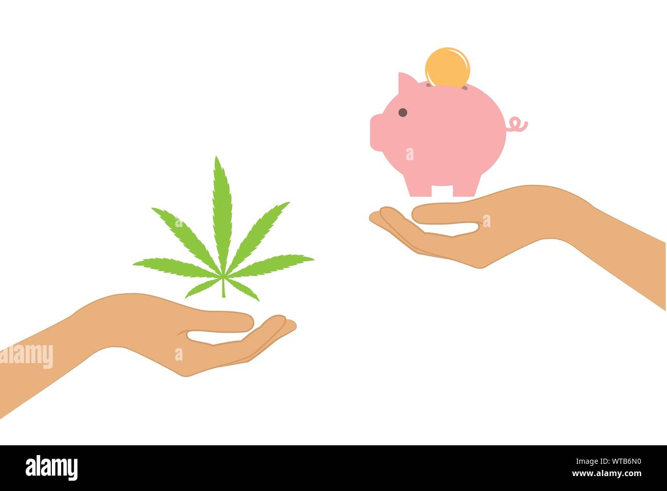 cannabis and money change concept with human hands vector illustration ...