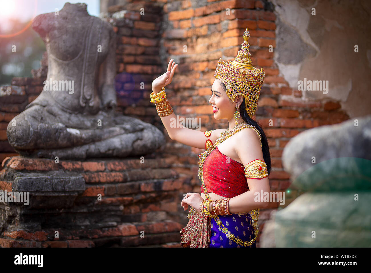 Portrait Of Woman In Traditional Clothing Standing Against Wall Stock ...