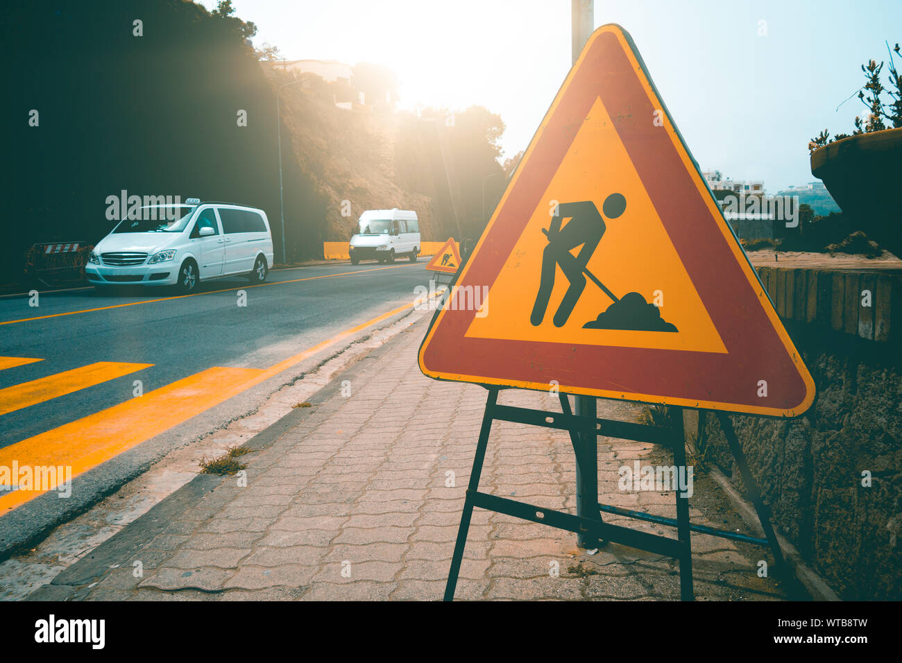 building site sign at traffic road Stock Photo - Alamy