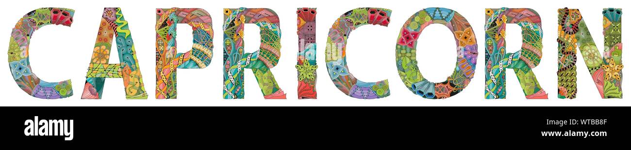 Word CAPRICORN. Vector zentangle object for decoration Stock Vector ...