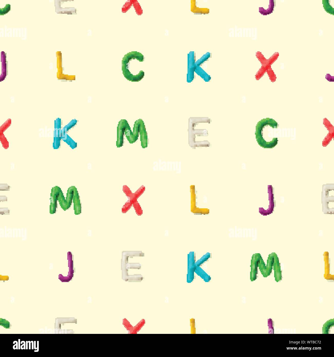 Seamless pattern with alphabet. Handmade modeling clay letters ...
