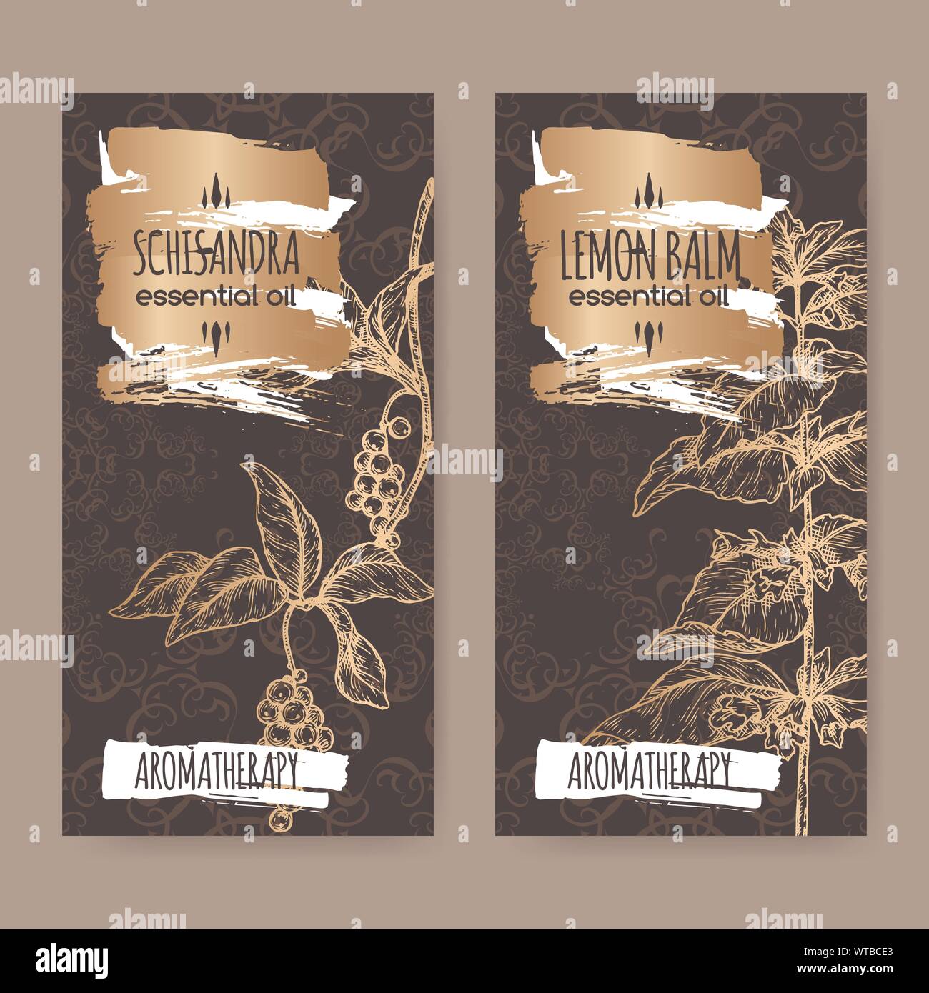 Two labels with Lemon balm aka Melissa officinalis and Schisandra ...