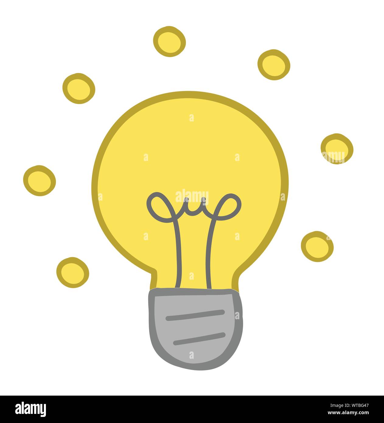 Vector illustration glowing light bulb. Hand drawn. Colored outlines ...