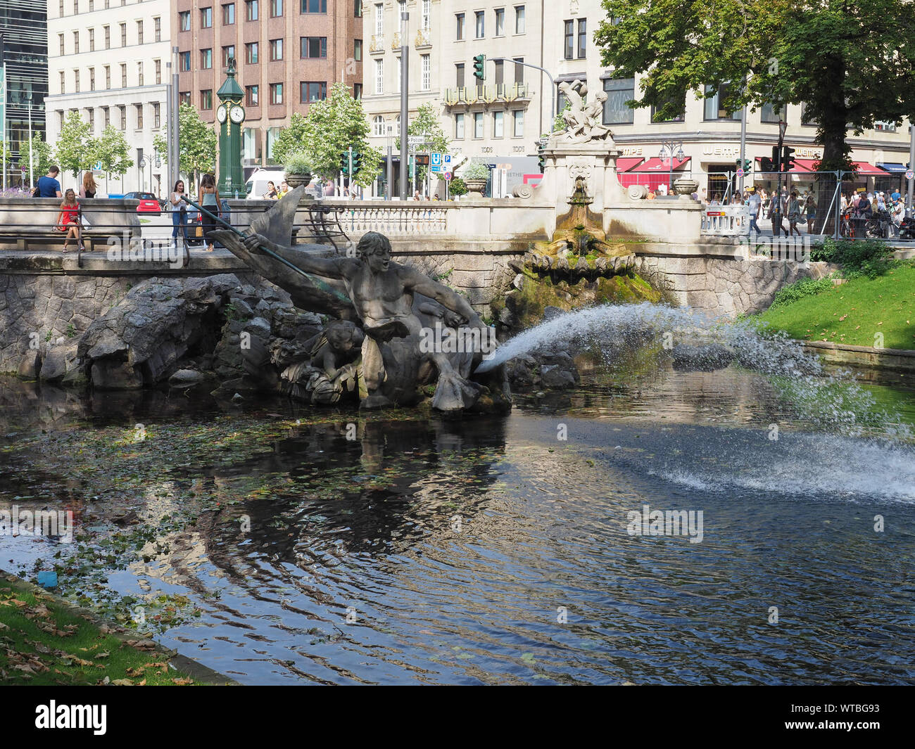 DUESSELDORF, GERMANY - CIRCA AUGUST 2019: Tritonbrunnen fountain in ...
