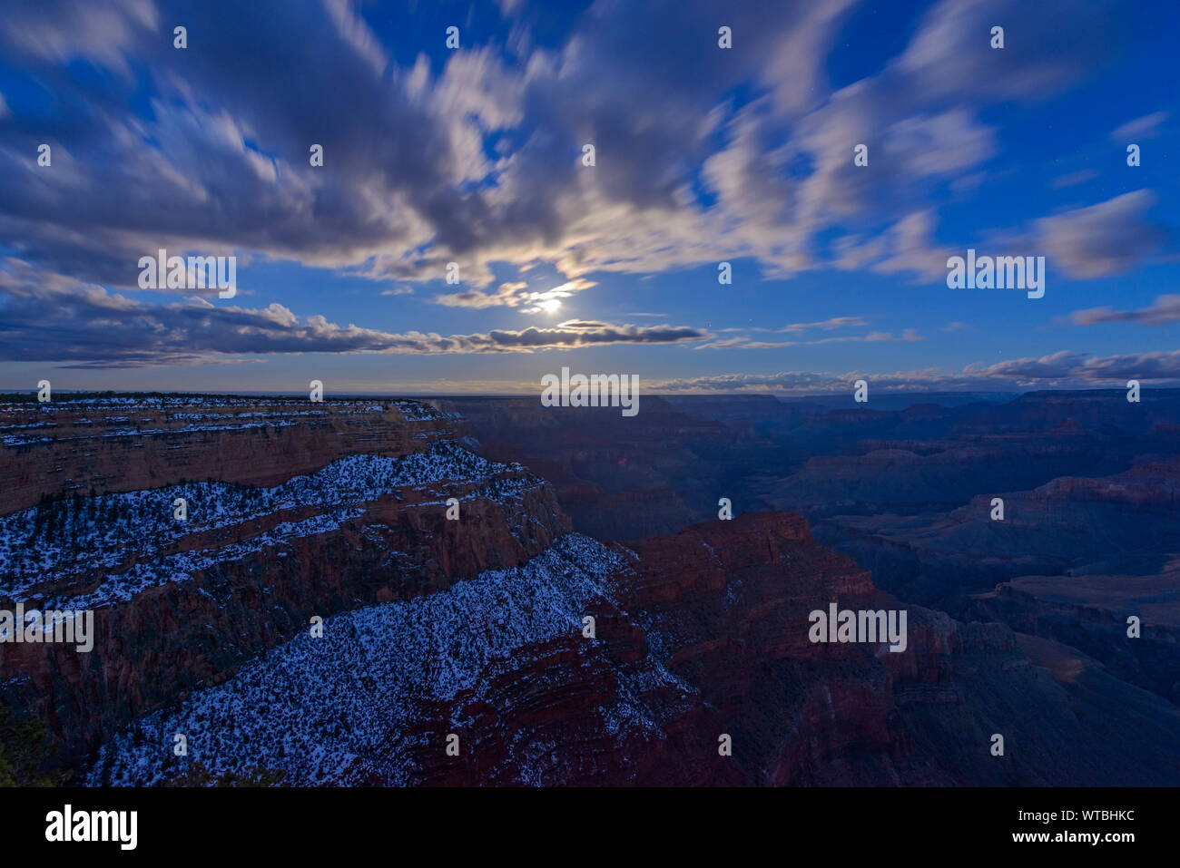 Grand Canyon with full moon over the South Rim in winter, from Hopi ...