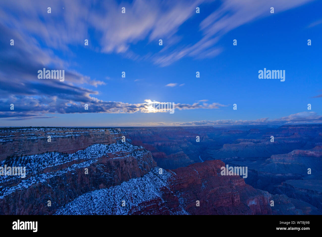 Grand Canyon with full moon over the South Rim in winter, from Hopi ...