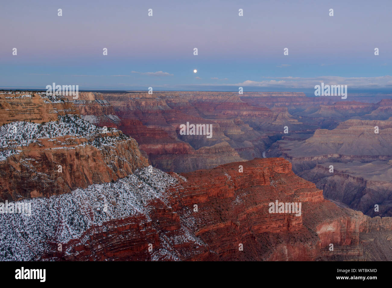 Grand Canyon with full moon over the South Rim in winter, from Hopi ...