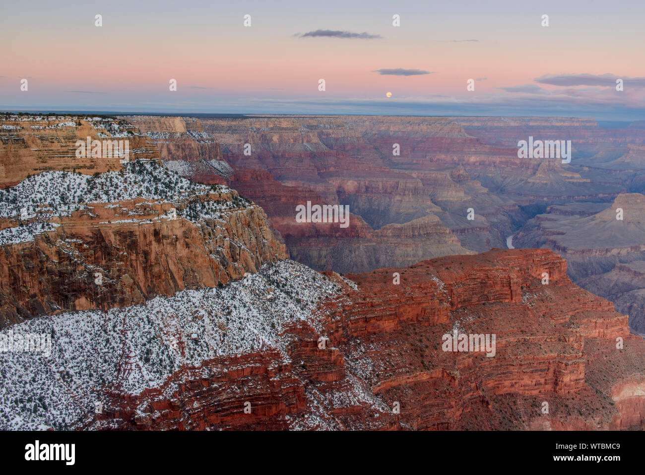 Grand Canyon with full moon over the South Rim in winter, from Hopi ...