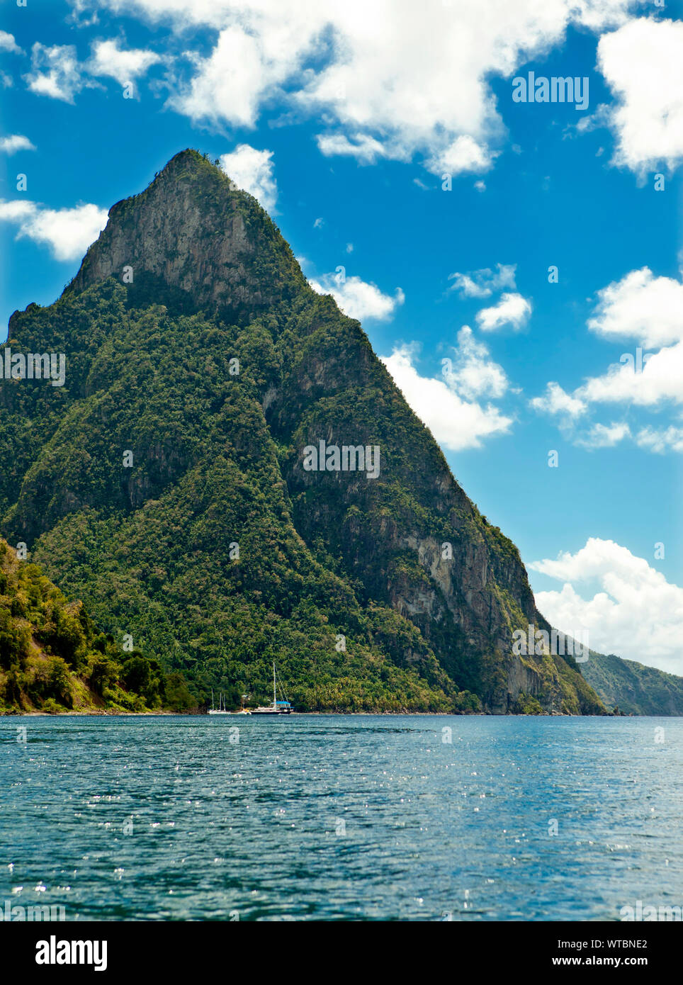 view of pitons on st lucia from water level Stock Photo - Alamy