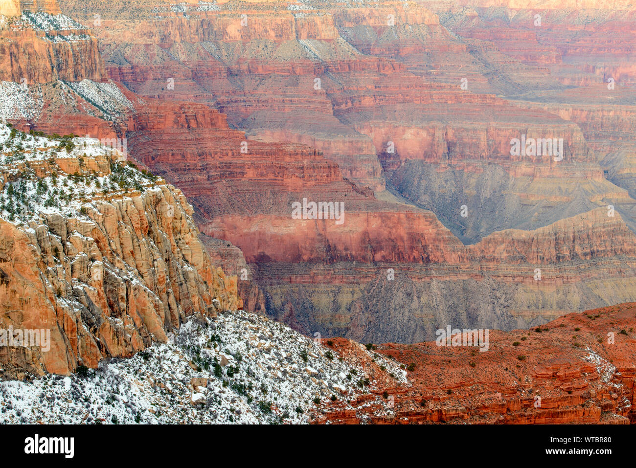 Snow-dusted South Rim walls, Grand Canyon National Park, Arizona, USA ...