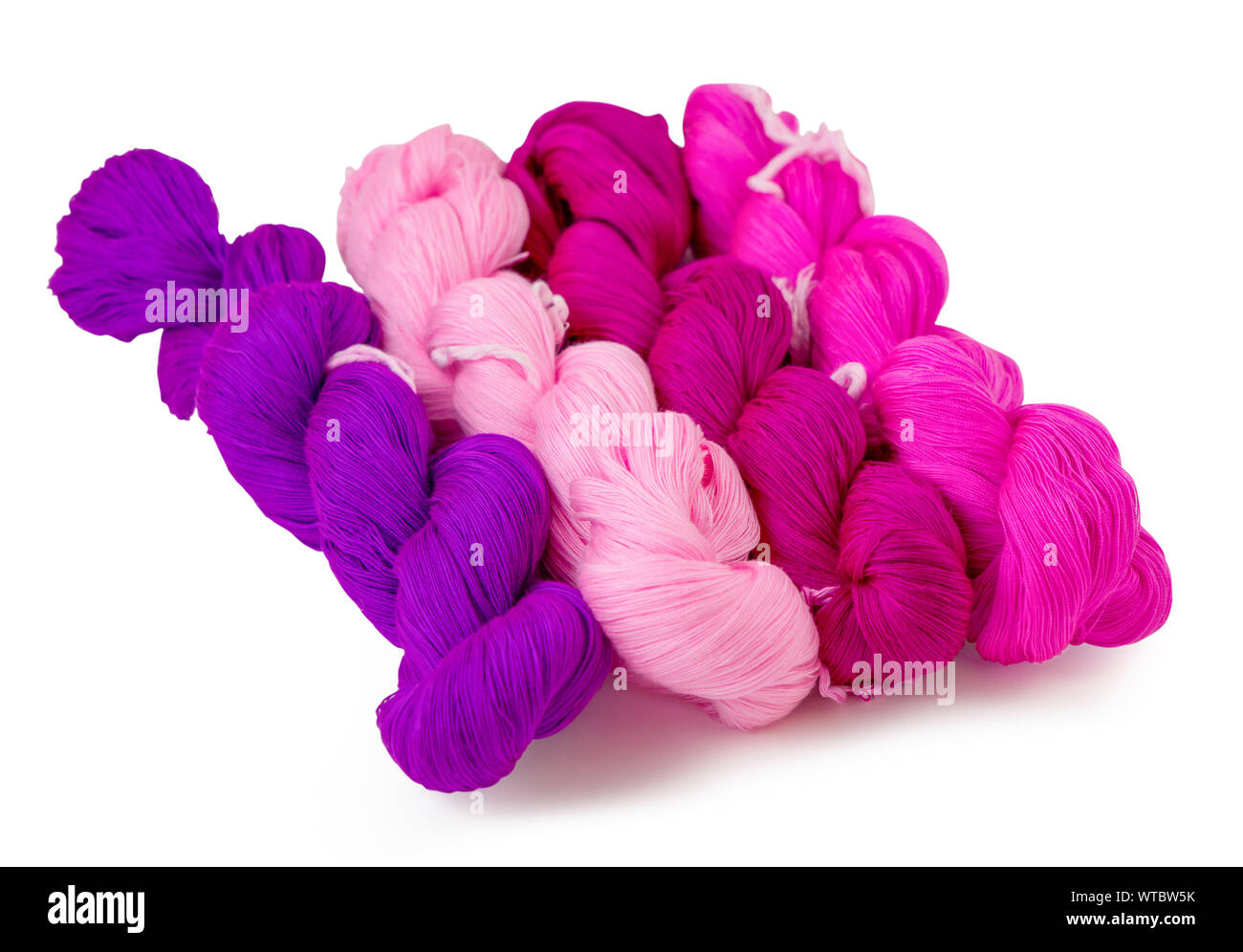 Colorful and different color threads, cotton craft threads on white ...