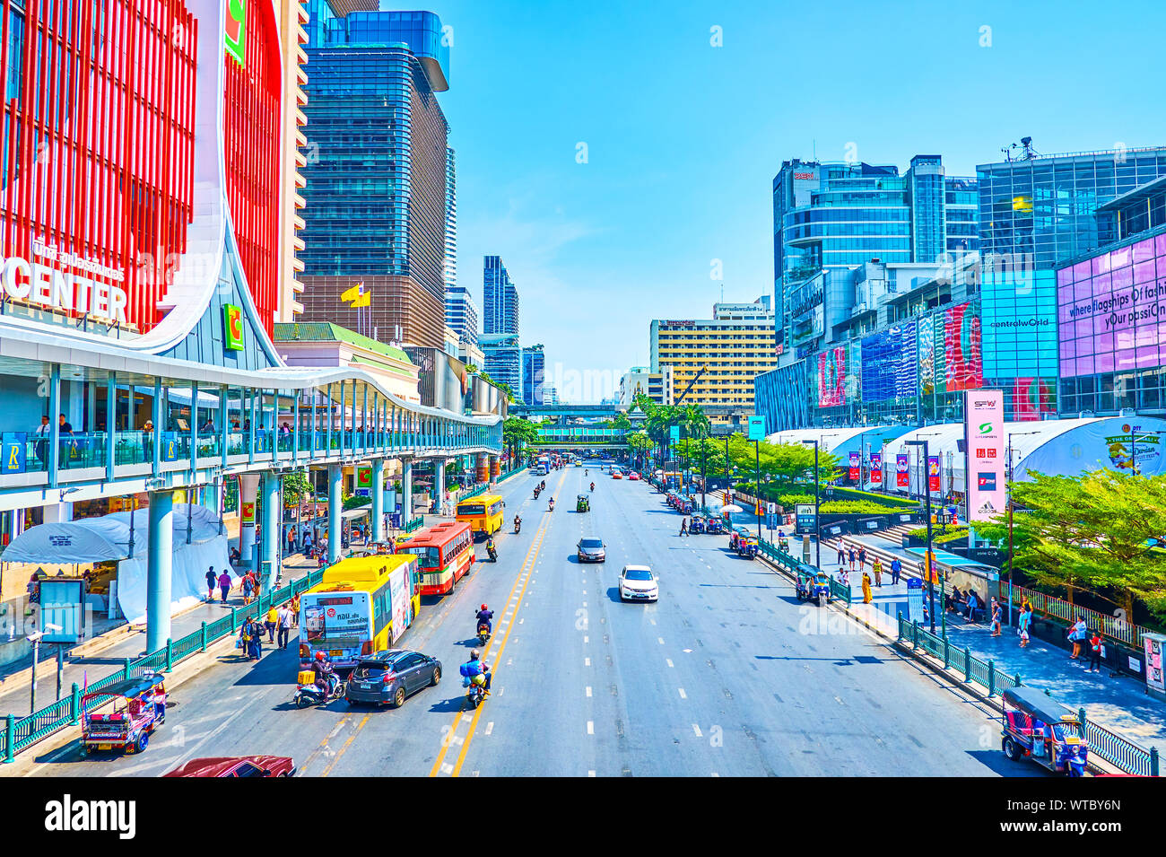 BANGKOK, THAILAND - APRIL 24, 2019: Modern shopping district with a ...