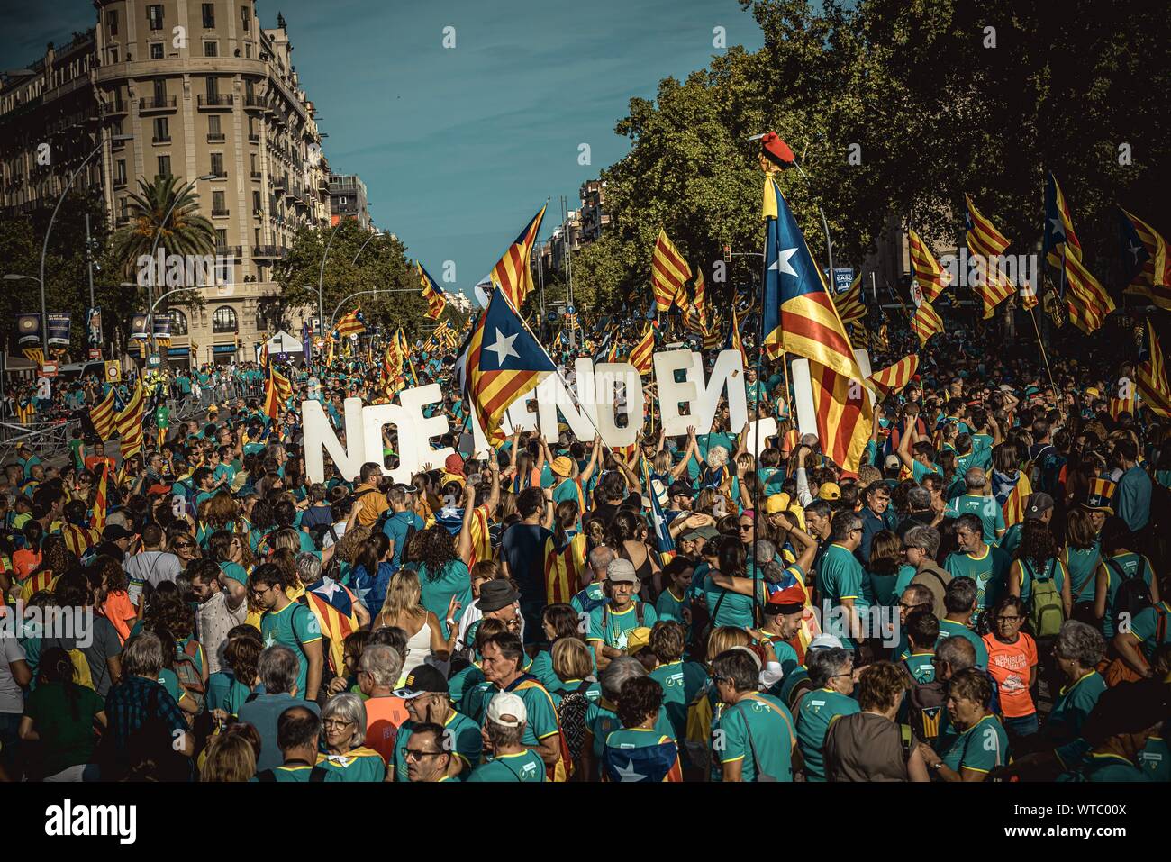Barcelona, Spain. 11th Sep, 2019. Letters form the word ‘Independence ...