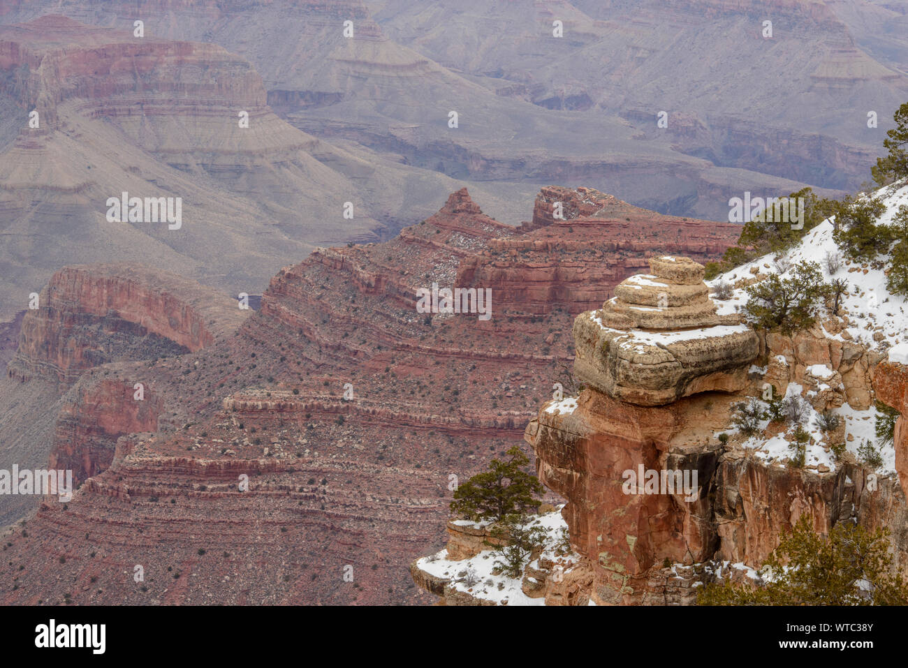 Snow dusted South Rim walls from Yaki Point, Grand Canyon National Park ...