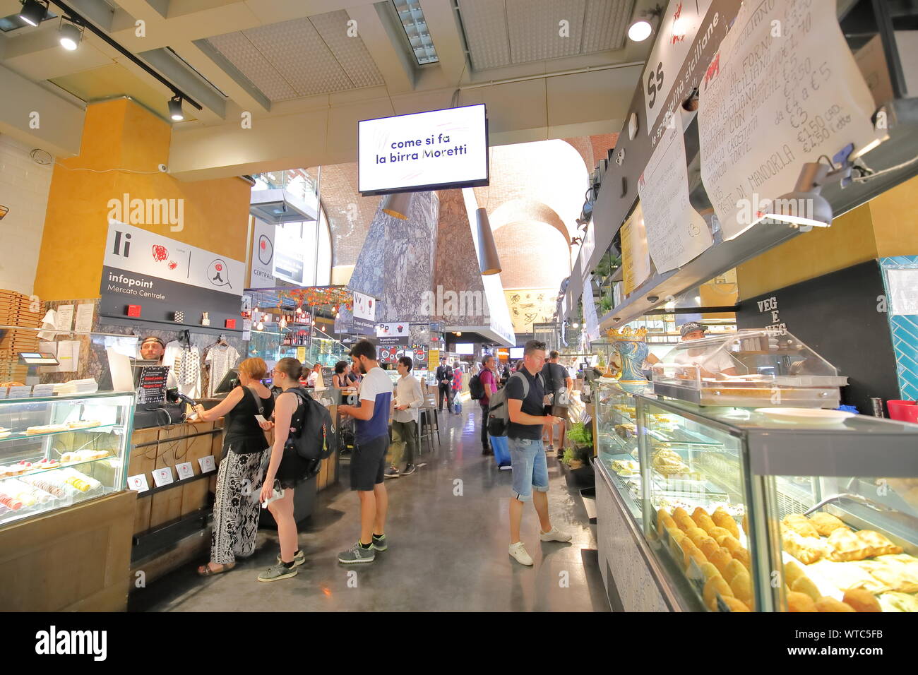 People visit Central market food court Termini train station Rome Italy ...