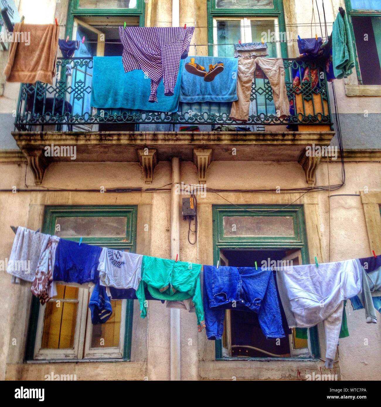 Clothing drying on clothes line hi-res stock photography and images - Alamy