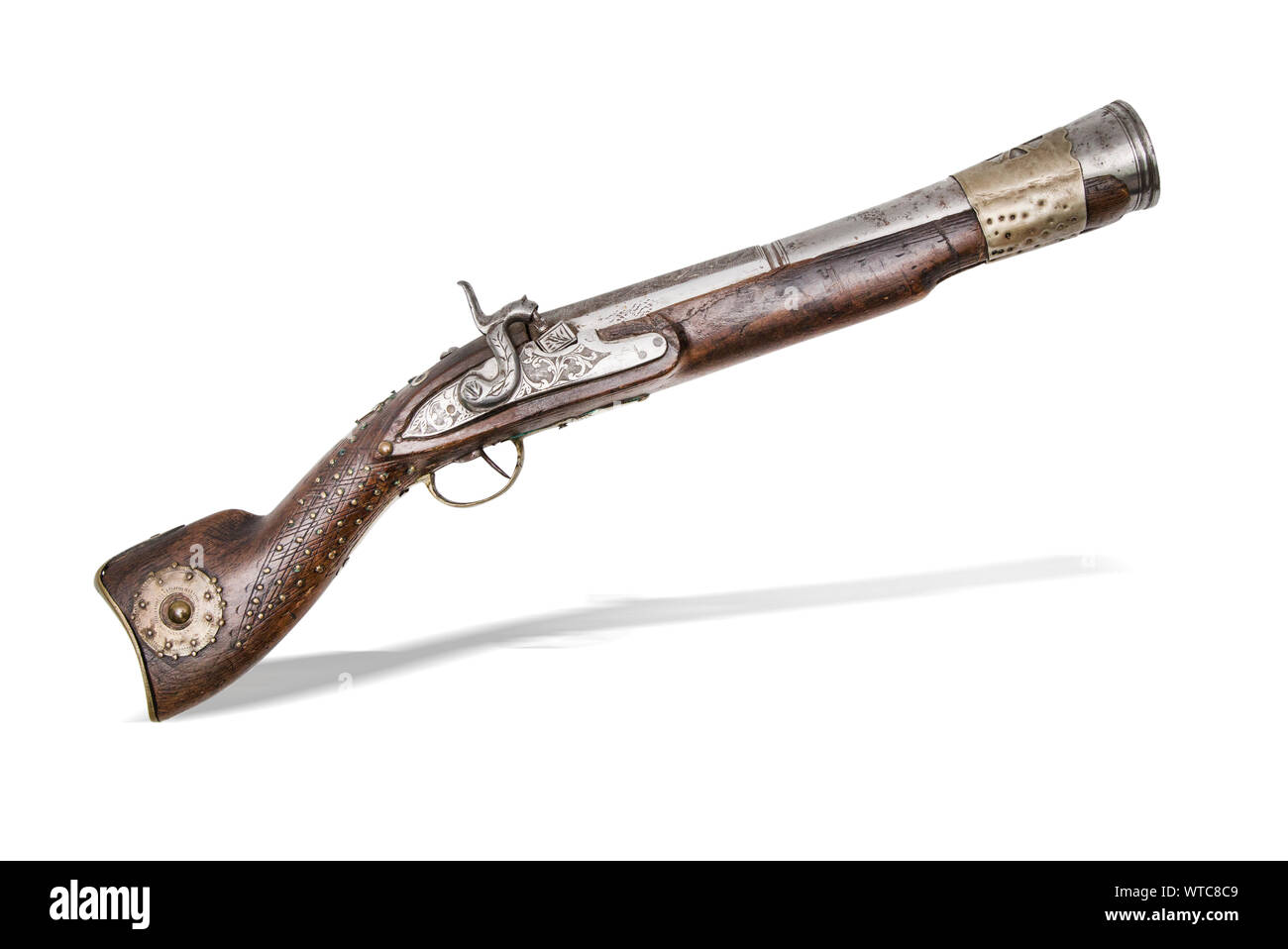 19th century Middle Eastern flintlock musket (blunderbuss) with hexagonal smooth bore barrel ...