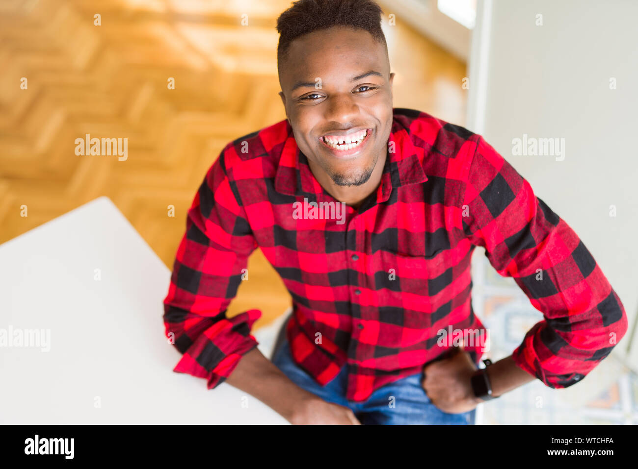 Overhead angle of handsome african american man with a happy and cool ...