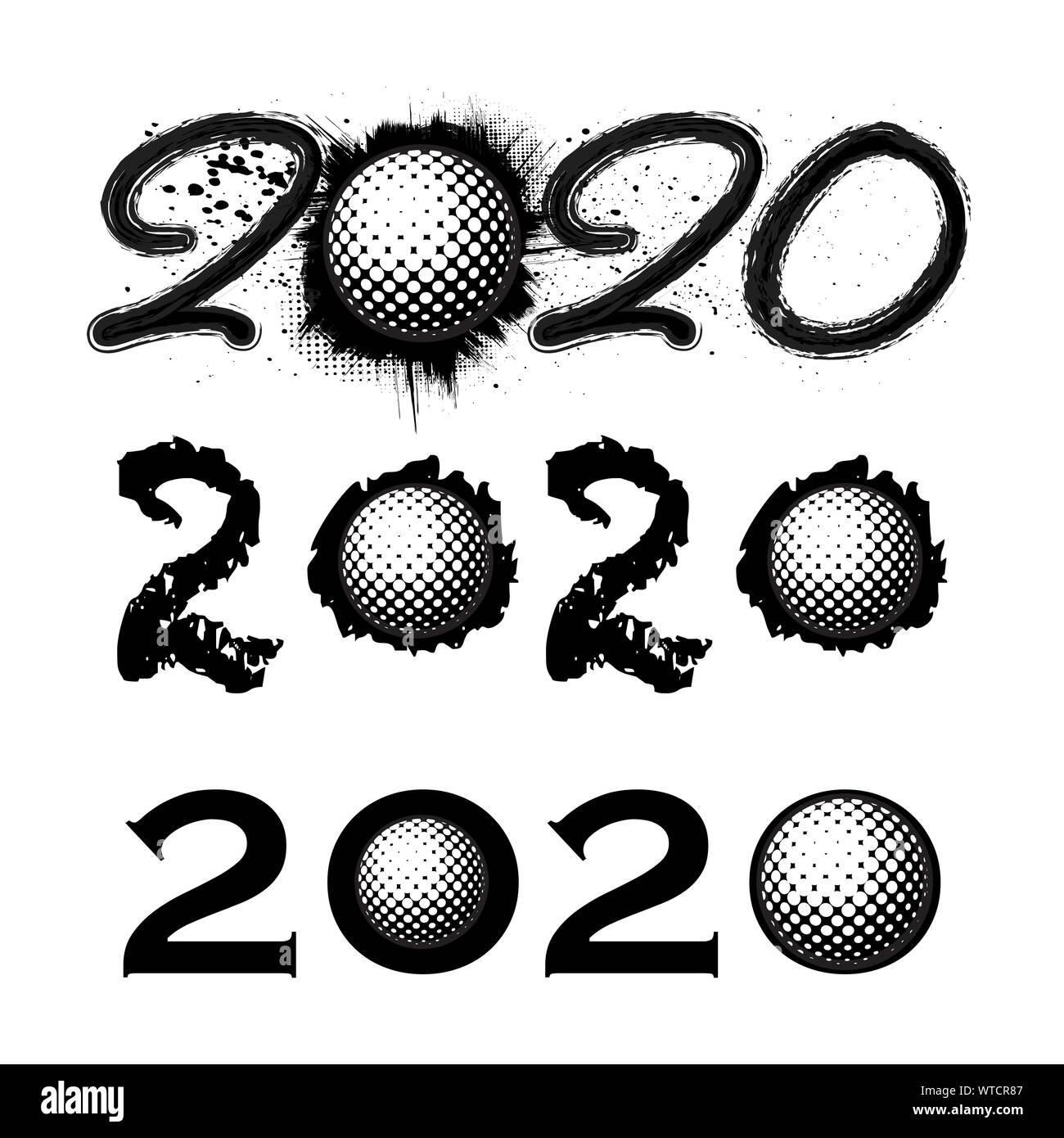 Three black grunge 2020 year numbers with golf symbols Stock Vector ...