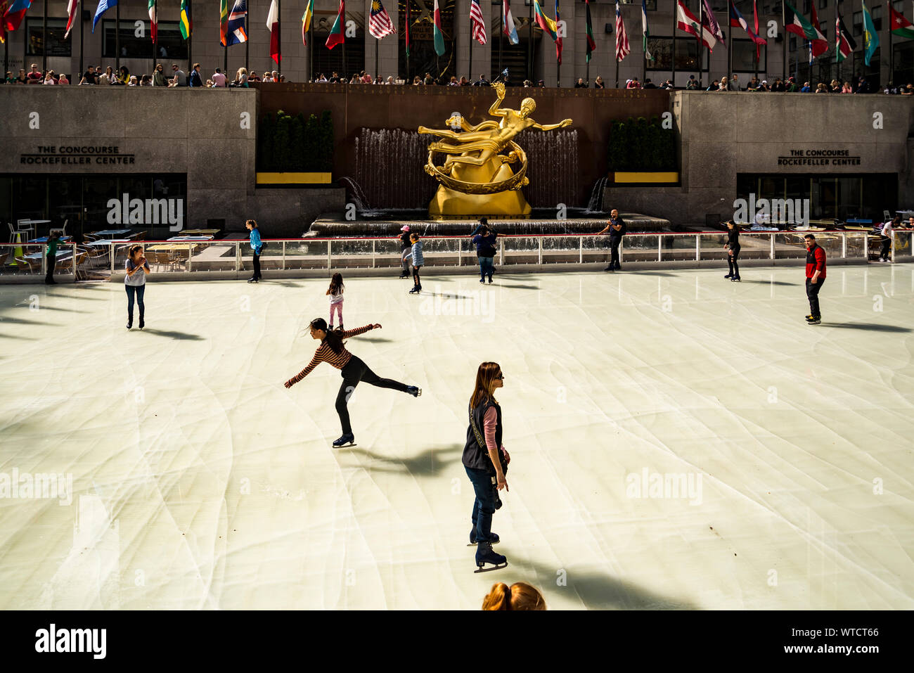 The famous ice skating rink near Rockefeller center in New York, US ...