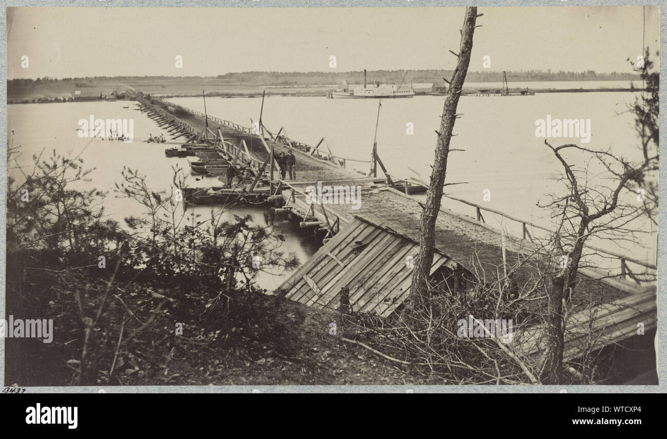 Military bridge across James River at Varina Landing Stock Photo - Alamy