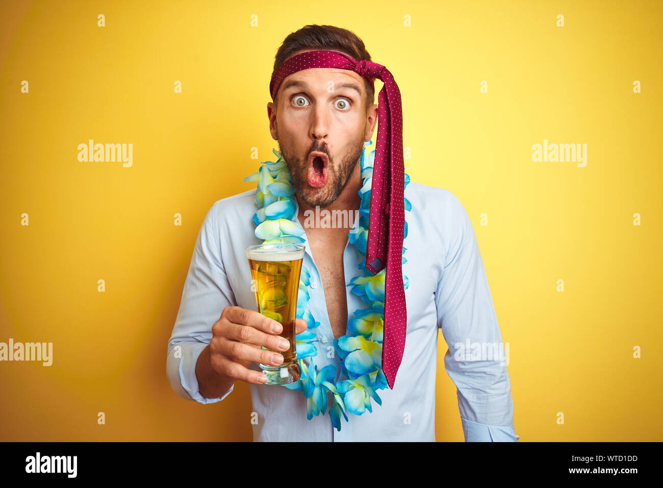 Hangover business man drunk and crazy for hangover wearing tie on head ...