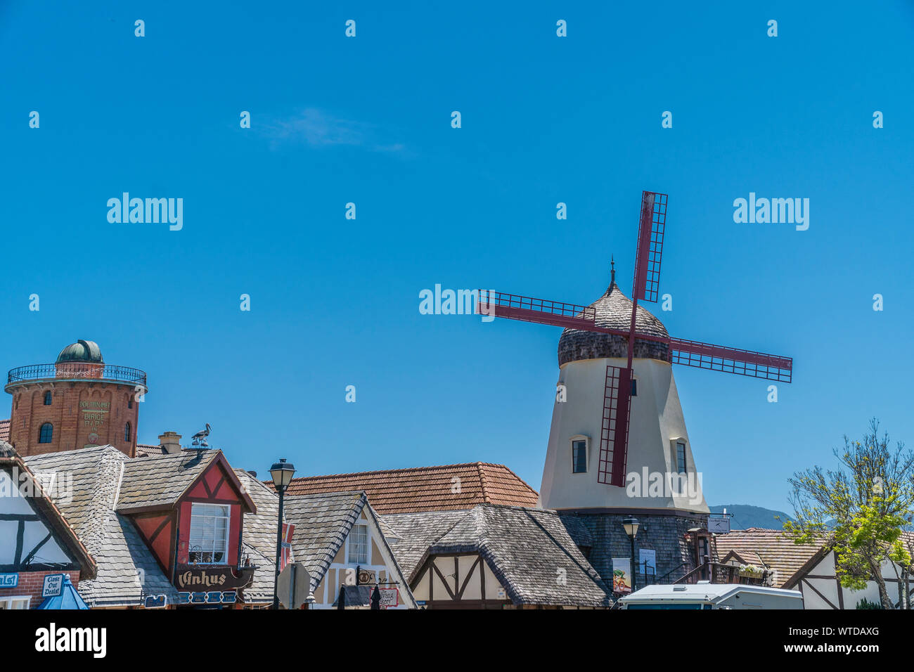 Solvang windmill in the Danish town, a tourist attraction, located in ...