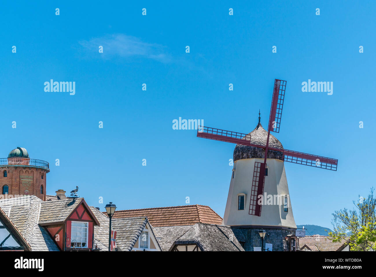 Solvang windmill in the Danish town, a tourist attraction, located in ...