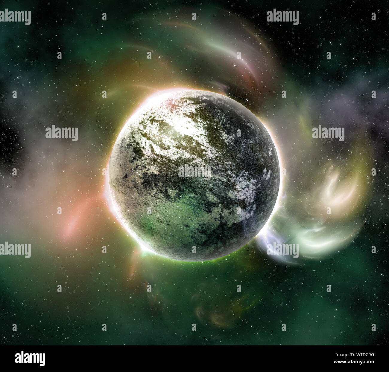 Abstract colorful illustration of a planet in the space Stock Photo - Alamy