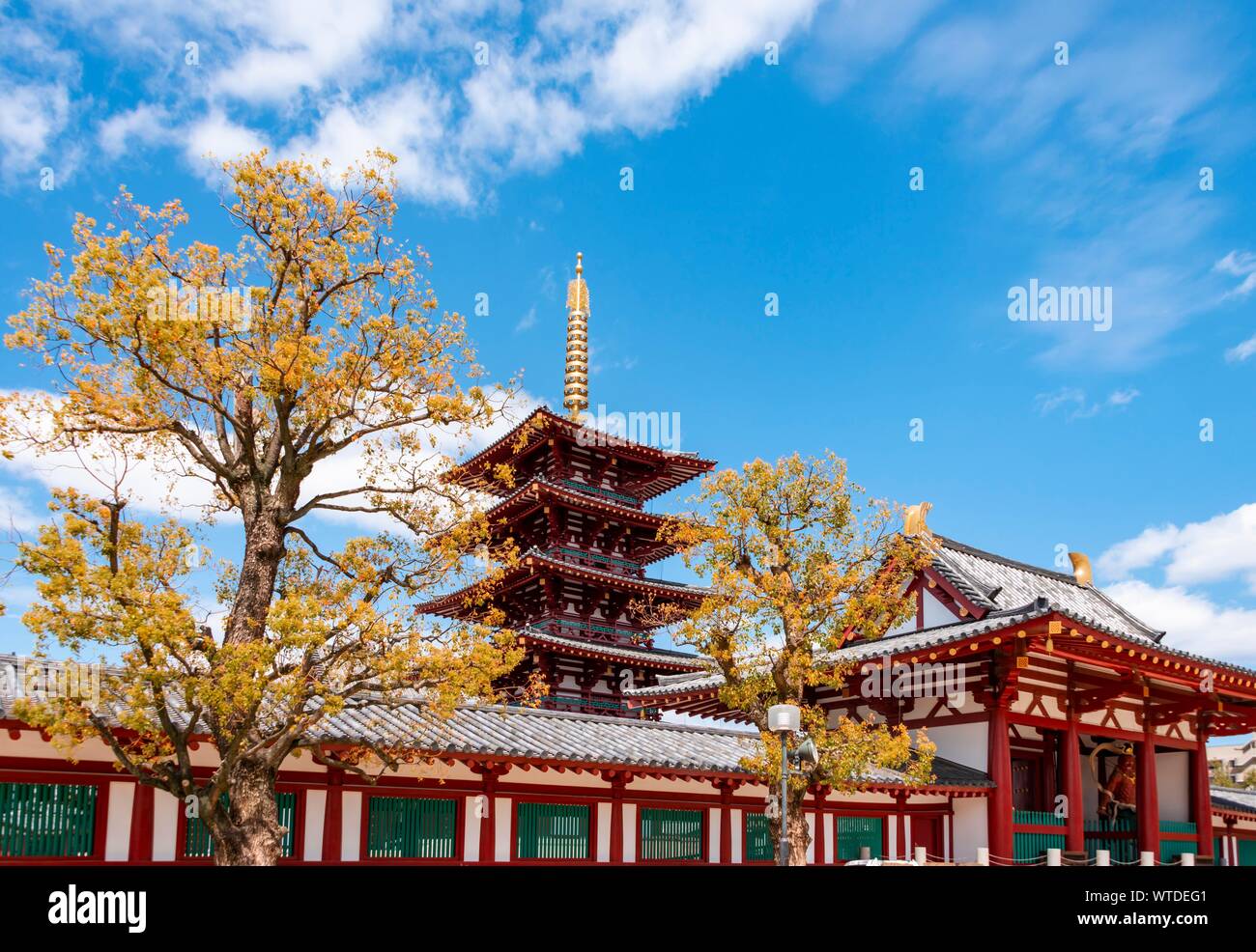 Shitennoji with five-storey pagoda, Buddhist temple, Osaka, Japan Stock ...