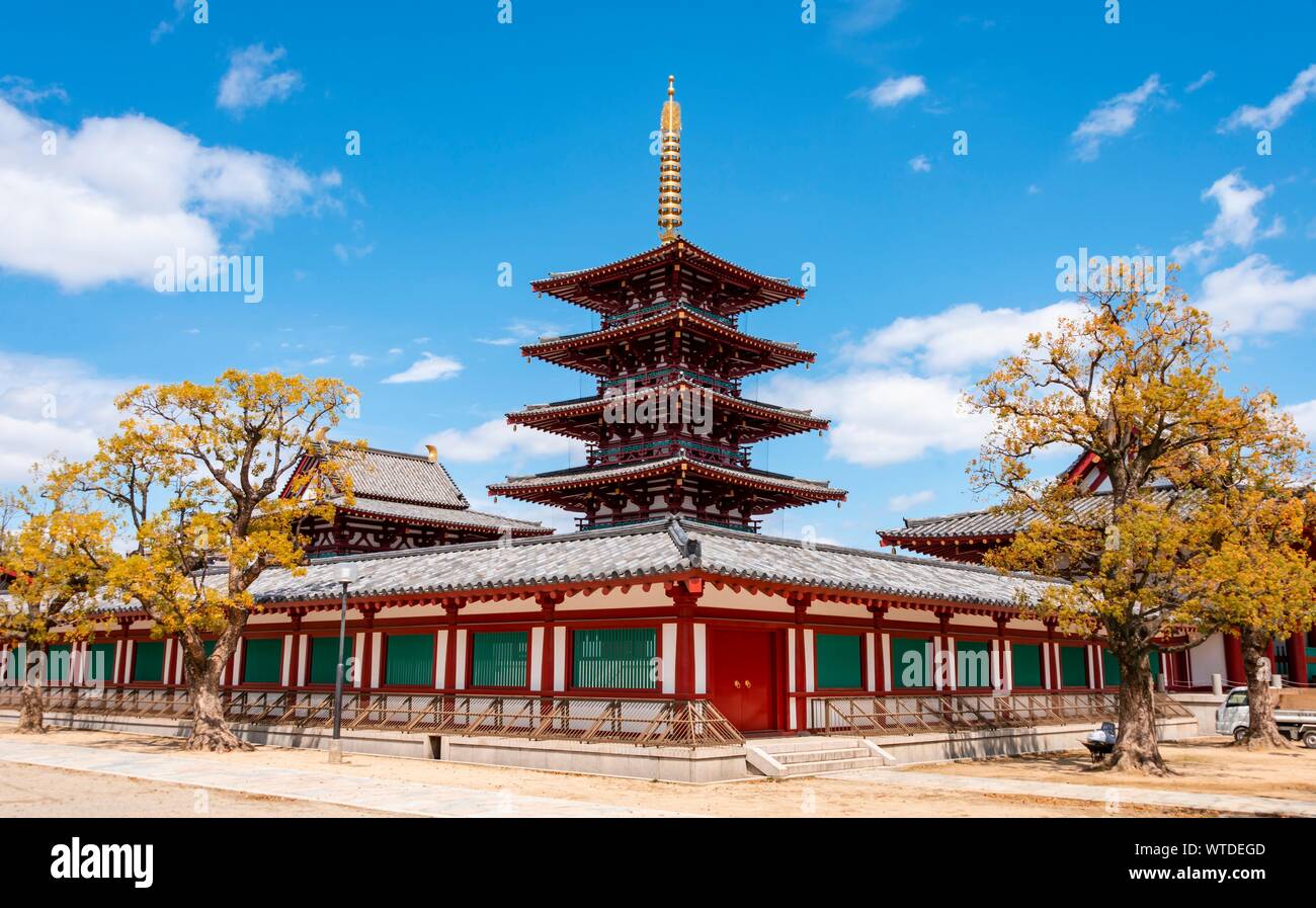 Shitennoji with five-storey pagoda, Buddhist temple, Osaka, Japan Stock ...