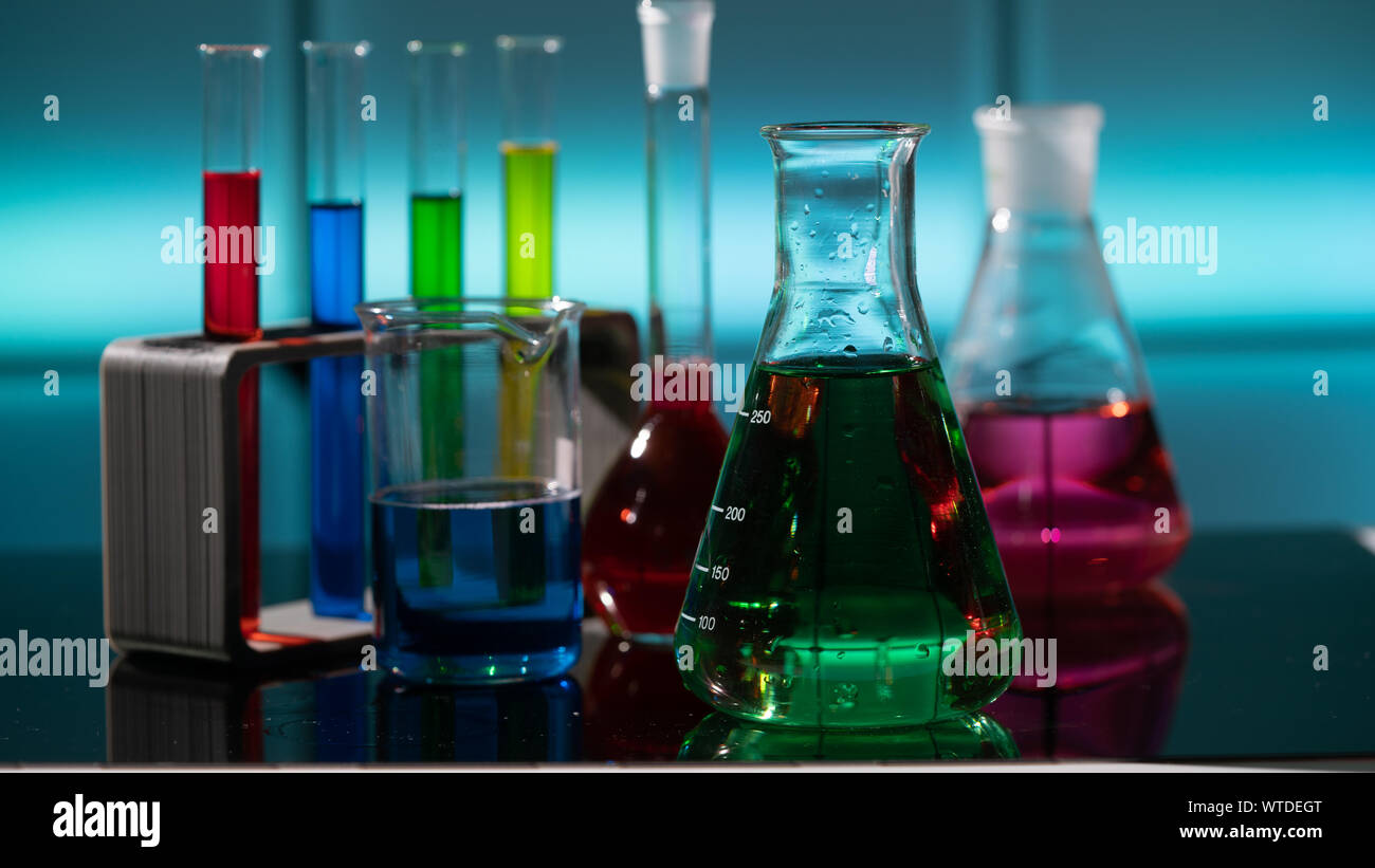 flasks and test tubes in a chemistry laboratory Stock Photo - Alamy