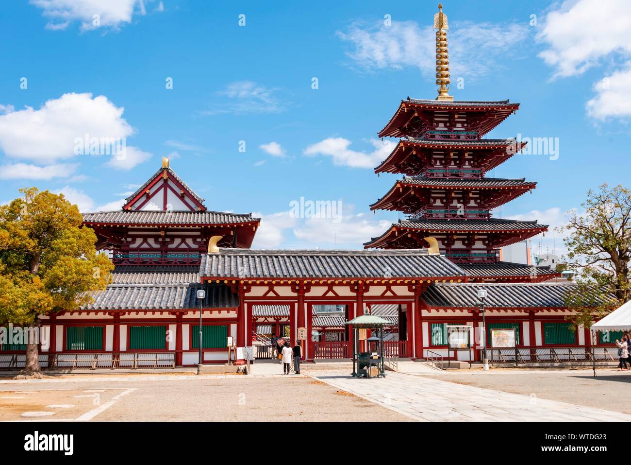 Shitennoji with five-storey pagoda, Buddhist temple, Osaka, Japan Stock ...