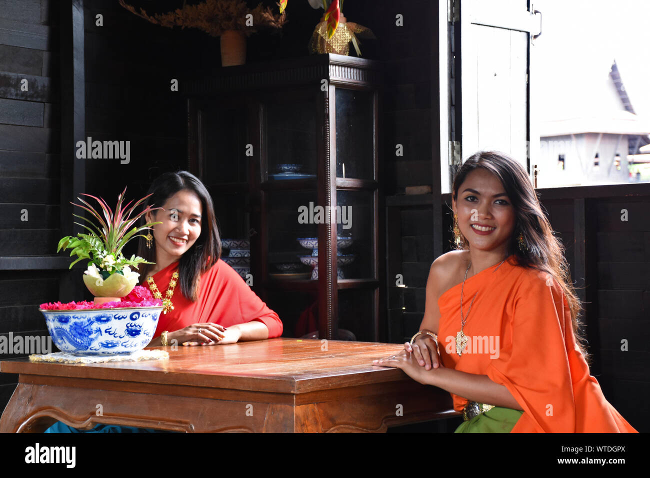 Kanchanaburi, Thailand, 09.09.2019: Beautiful Thai girls in traditional ...