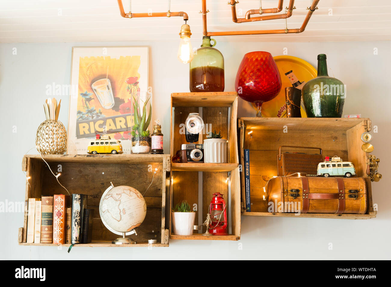 Interior Decoration with Wooden Boxes and Second Hand Objects with a ...