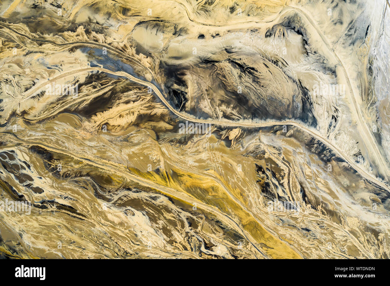 Degraded landscape. Destroyed land. View from above. Surrealistic lake ...