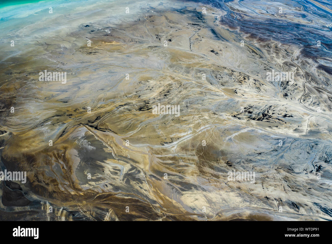 Aerial view of surrealistic industrial place. Human impact on the ...