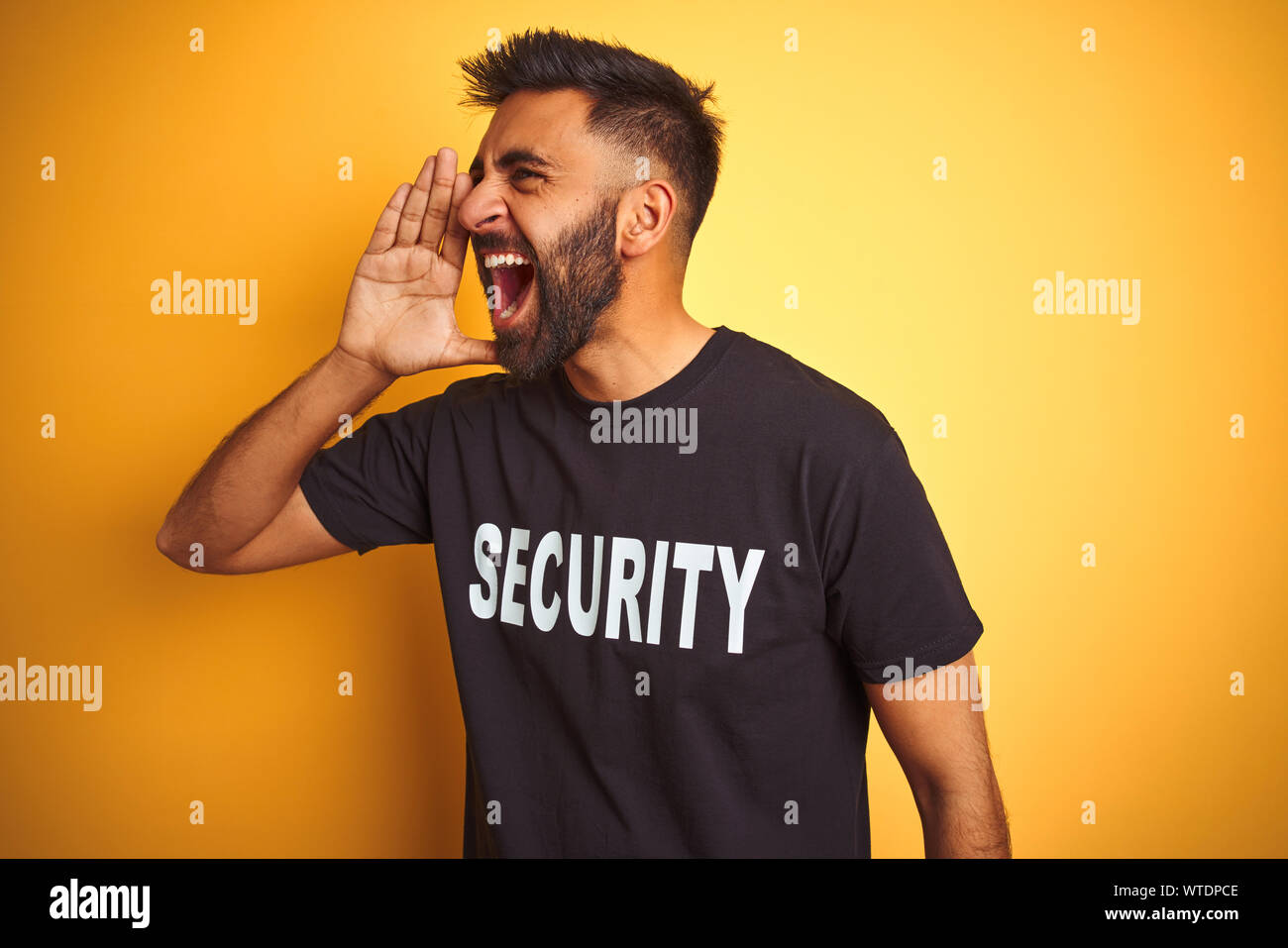 Arab indian hispanic safeguard man wearing security uniform over ...