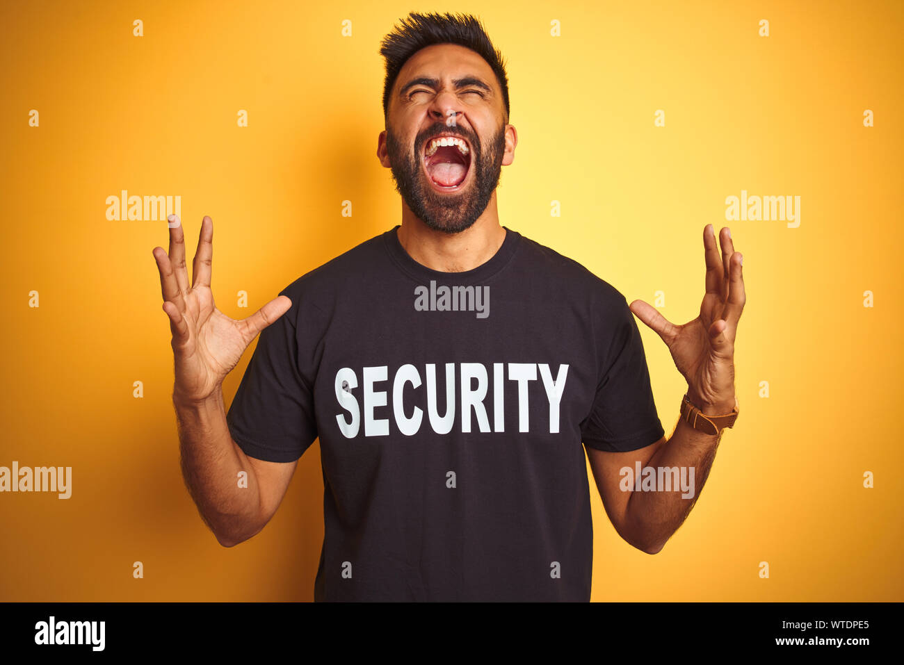 Arab indian hispanic safeguard man wearing security uniform over ...