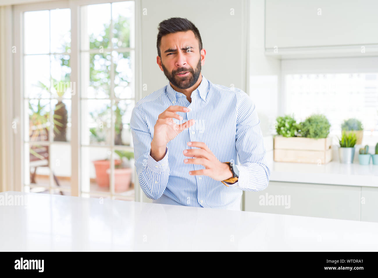 Handsome hispanic business man disgusted expression, displeased and ...