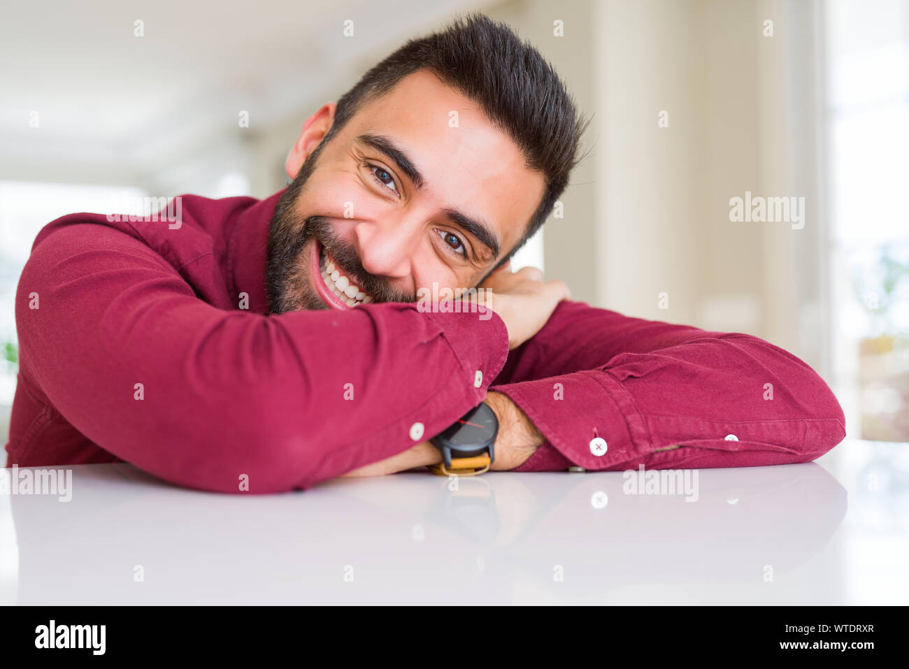 Handsome man smiling cheerful with a big smile on face showing teeth ...