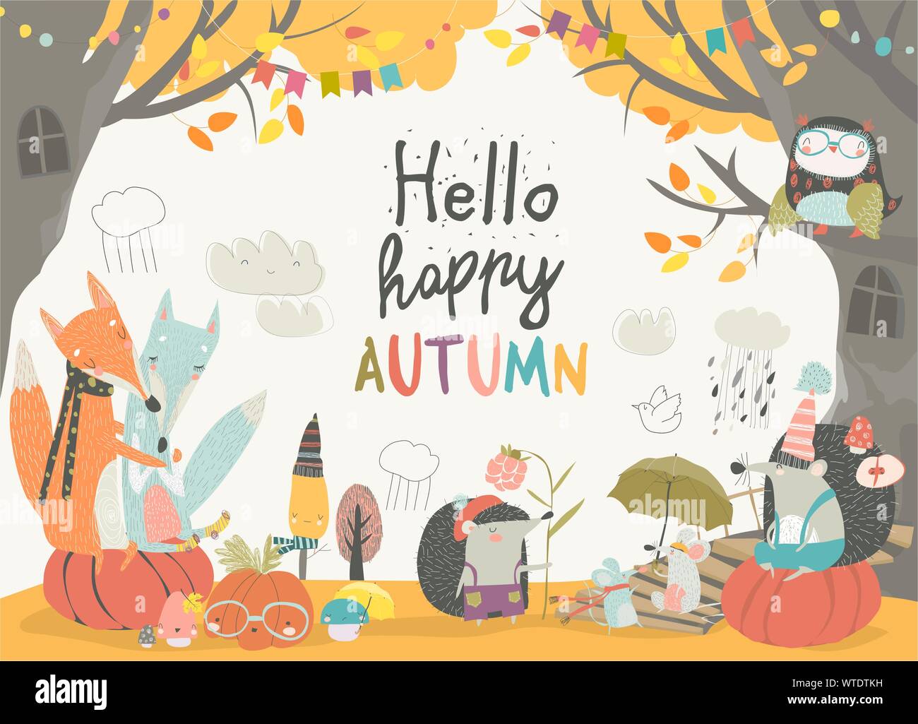 Funny animals meeting autumn in the forest Stock Vector Image & Art - Alamy