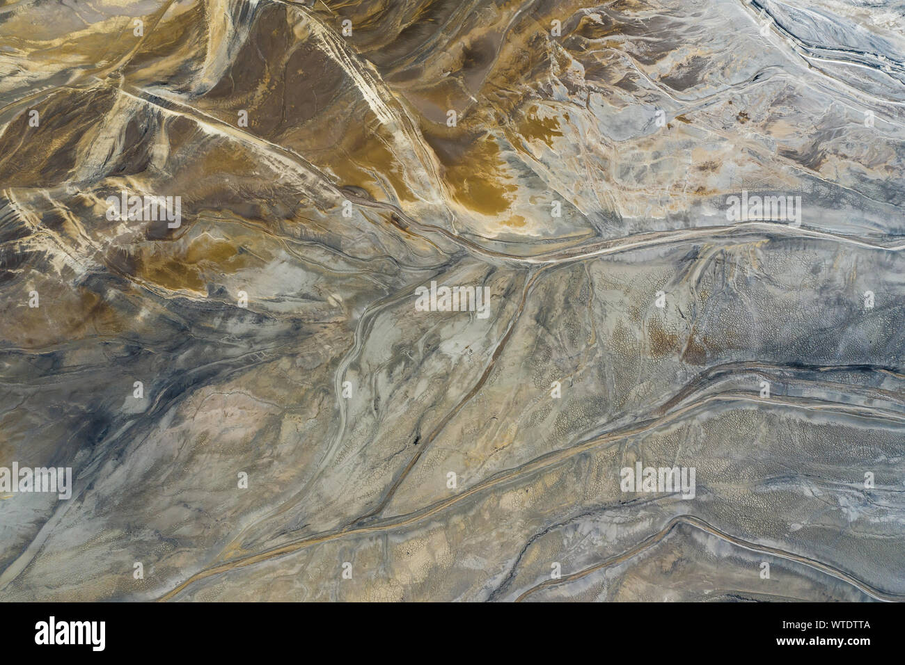 Degraded landscape. Destroyed land. View from above. Surrealistic lake ...