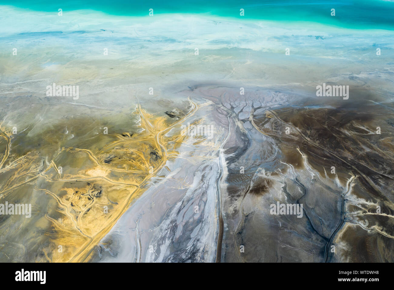 Aerial view of surrealistic industrial place. Human impact on the ...