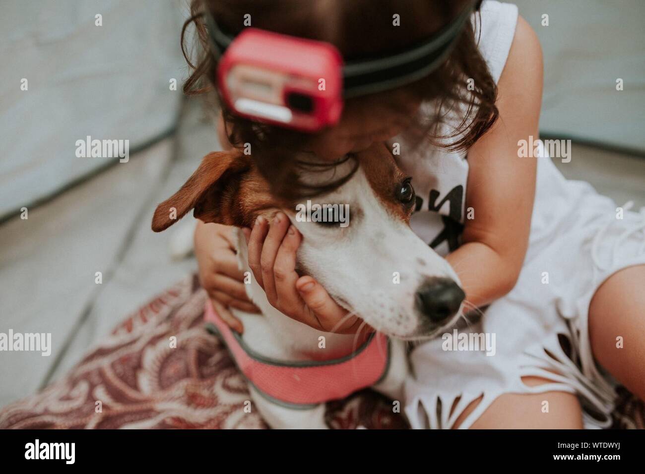 Child hugging dog hi-res stock photography and images - Alamy