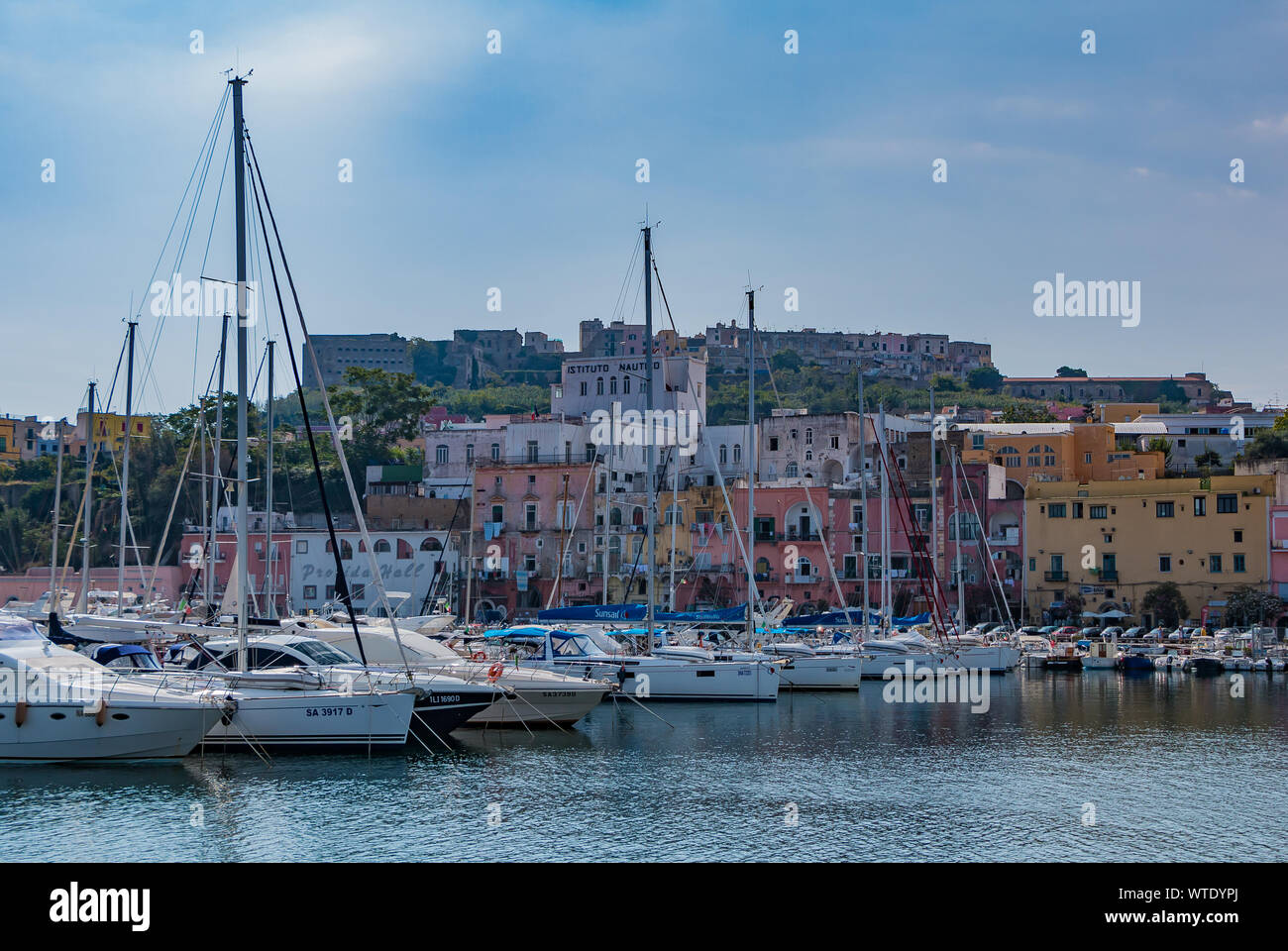 A picture of the Marina di Procida actual marina, promenade and ...