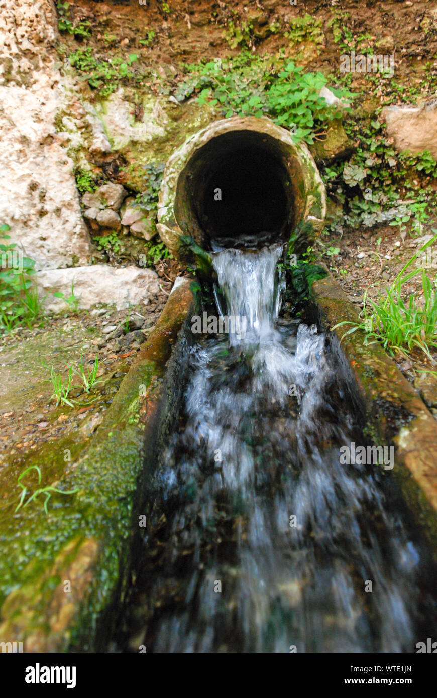 Clean spring water flowing from water tube. selective focus Stock Photo ...