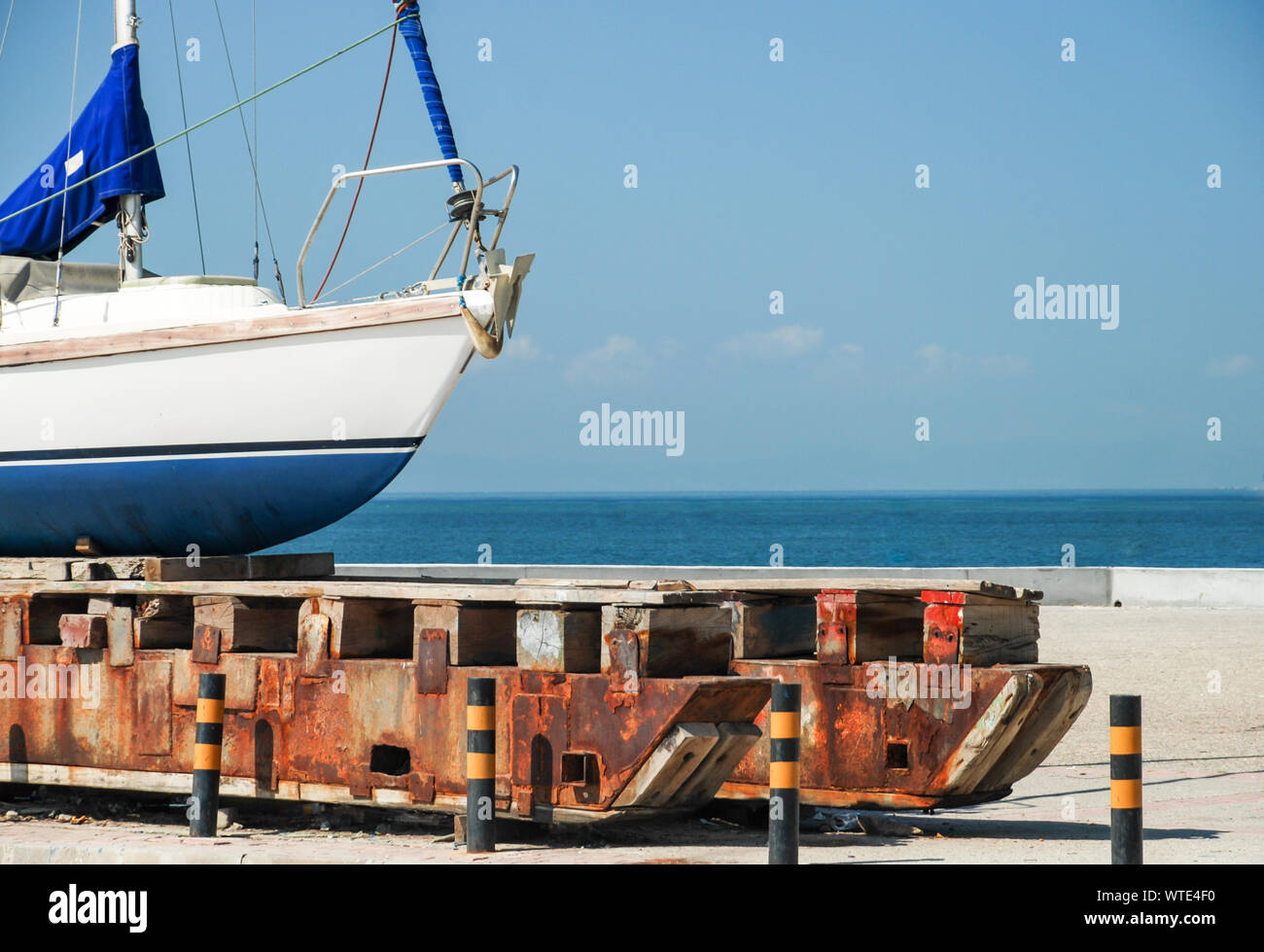 Sailing boat in dry dock Stock Photo - Alamy